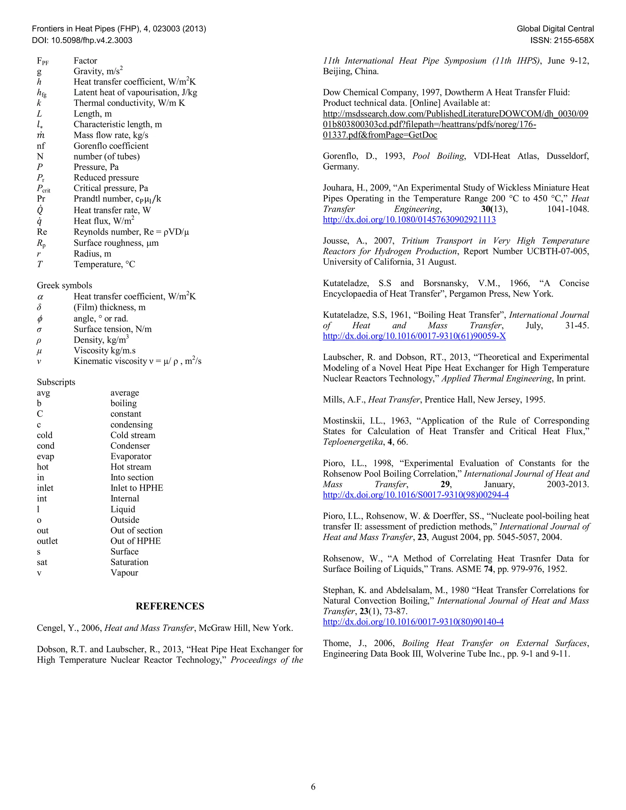 BOILING AND CONDENSATION HEAT TRANSFER COEFFICIENTS FOR A HEAT PIPE HEAT EXCHANGER | PDF