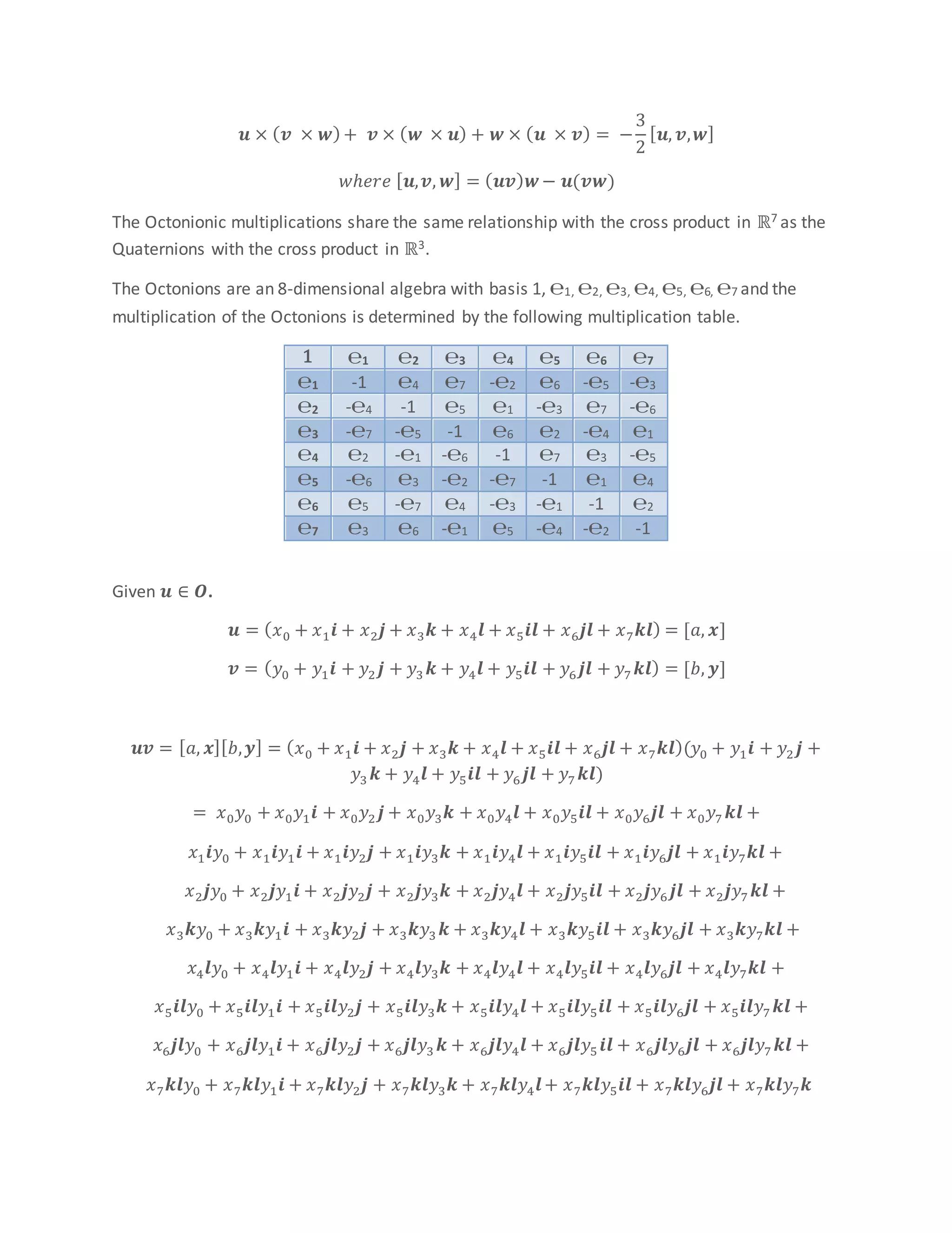 Seven Dimensional Cross Product using the Octonionic Fanoplane | PDF