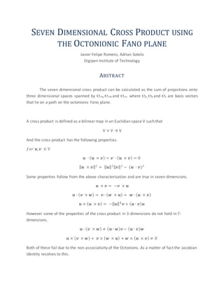Seven Dimensional Cross Product using the Octonionic Fanoplane | PDF