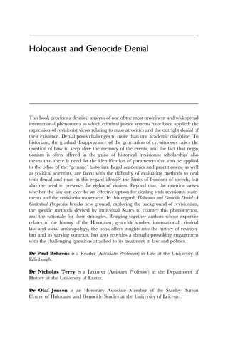 Holocaust And Genocide Denial A Contextual Perspective Paul Behrens | PDF