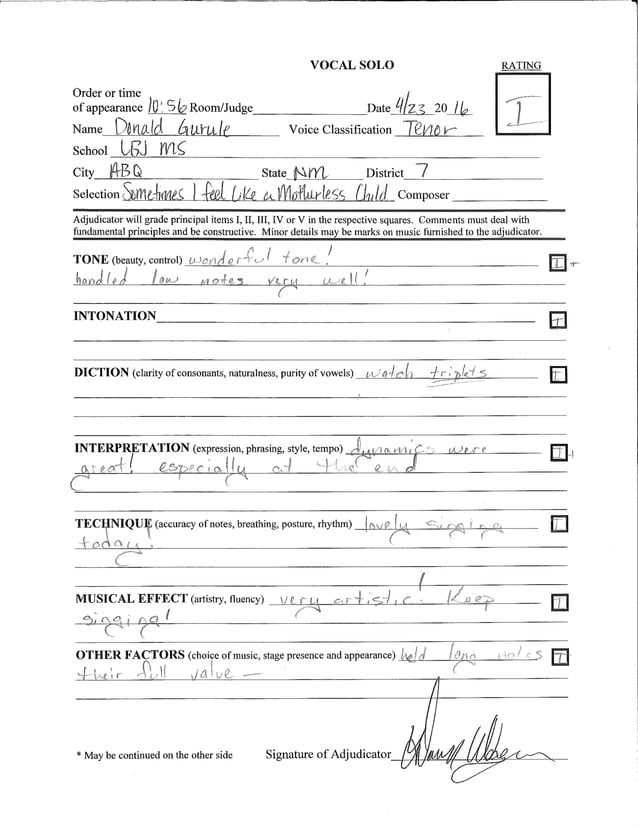Judges Score Sheet for End of Year Performance at LBJ Middle School | PDF