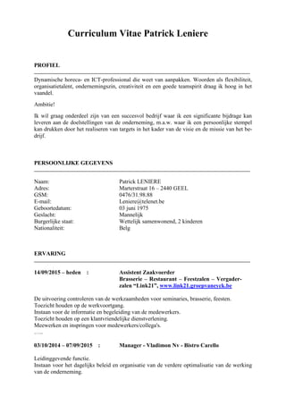 CV Patrick Leniere dec 2015 | PDF