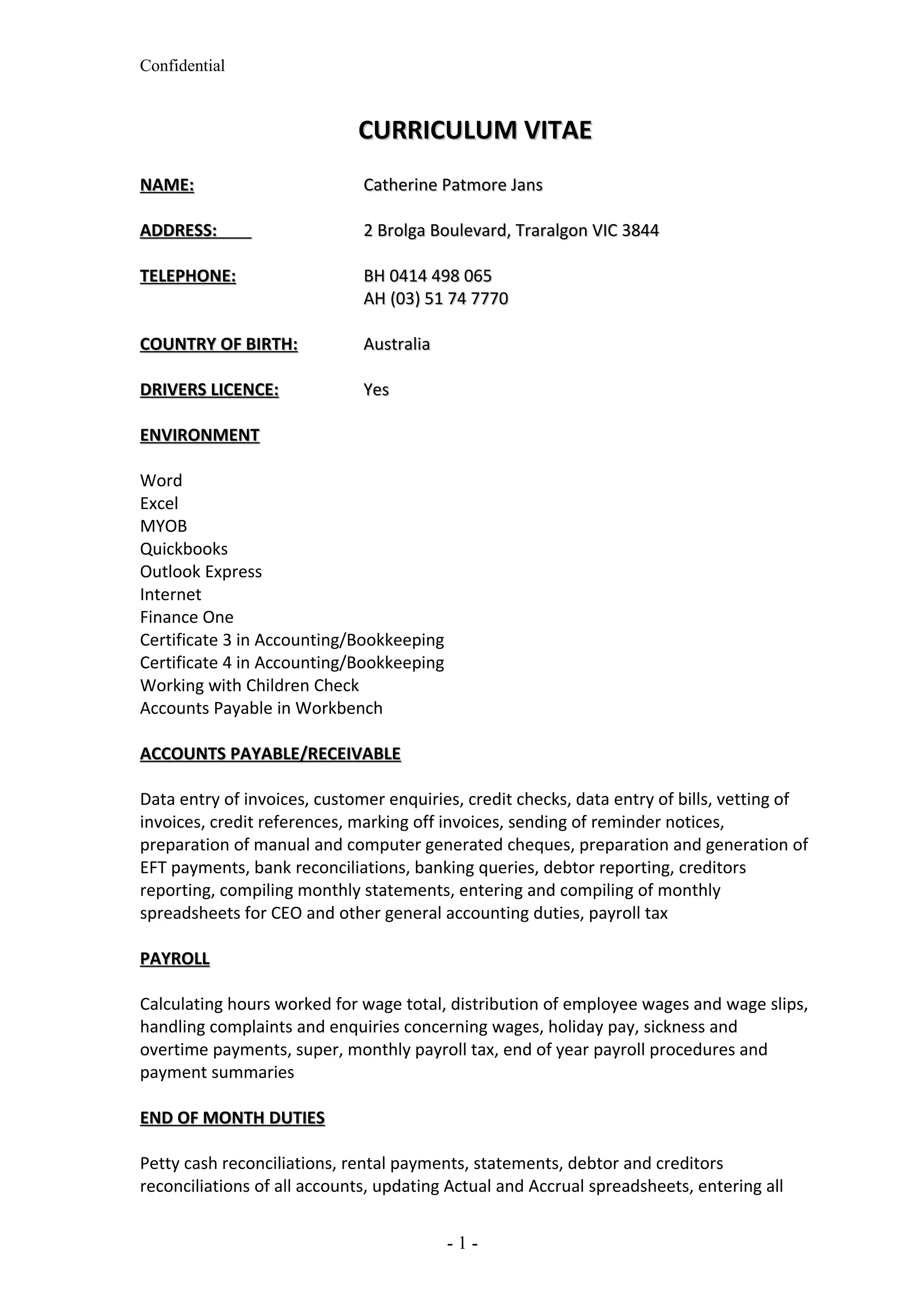 JANS Catherine resume October 2015 | DOC