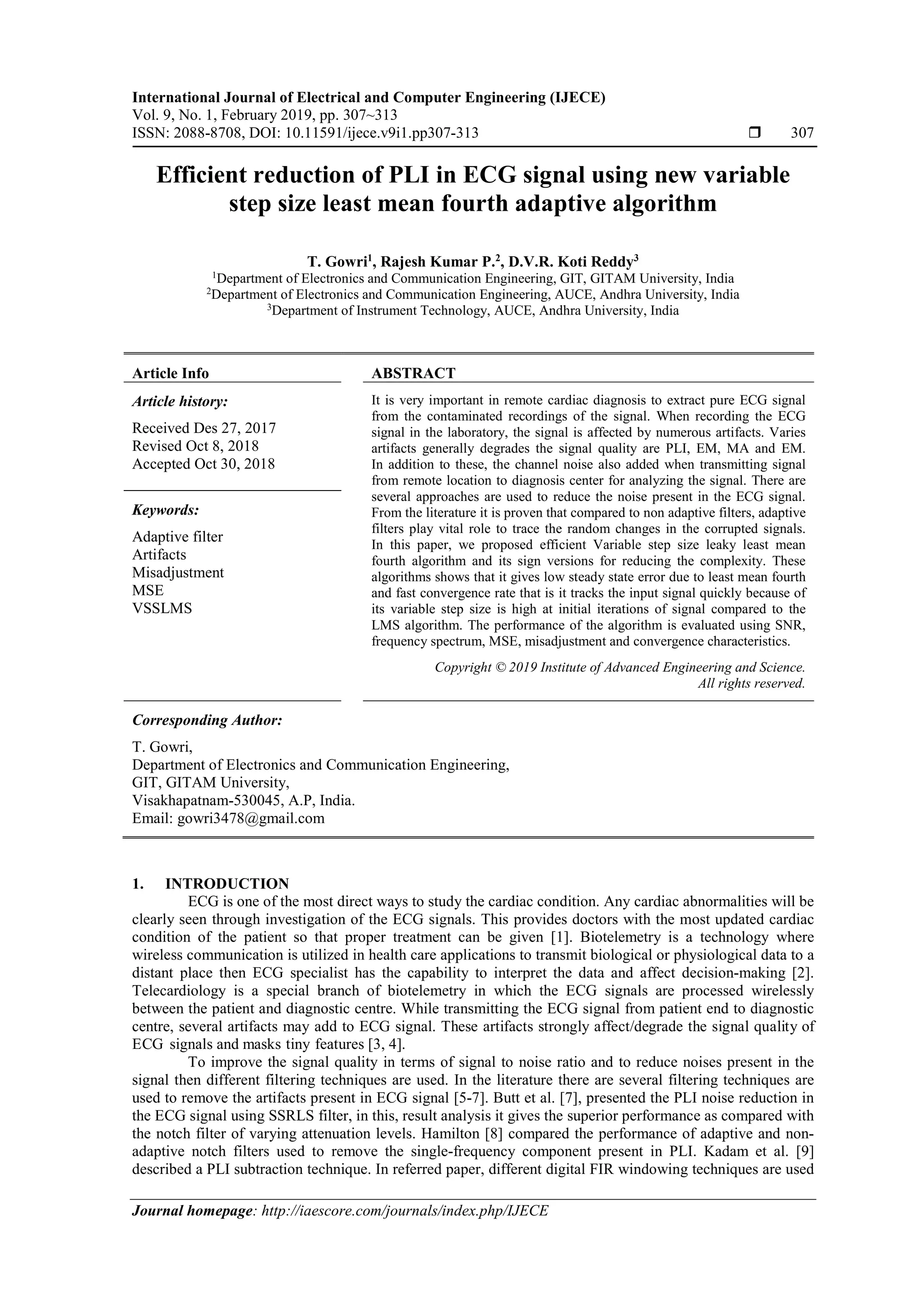 Efficient Reduction Of Pli In Ecg Signal Using New Variable Step Size Least Mean Fourth Adaptive