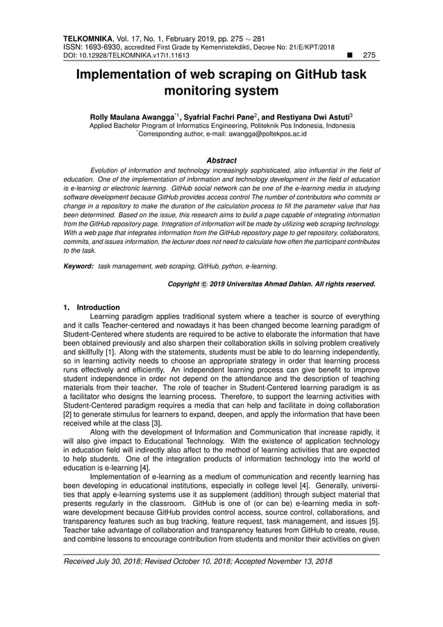 Implementation of web scraping on GitHub task monitoring system | PDF