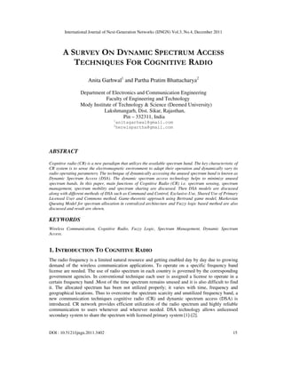 A SURVEY ON DYNAMIC SPECTRUM ACCESS TECHNIQUES FOR COGNITIVE RADIO | PDF