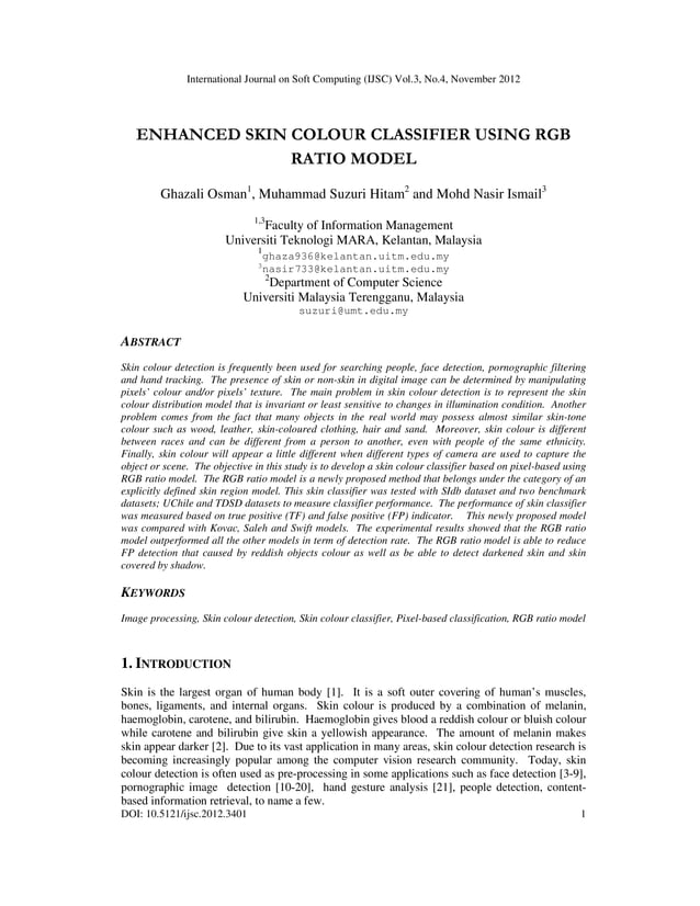 Enhanced Skin Colour Classifier Using RGB Ratio Model | PDF