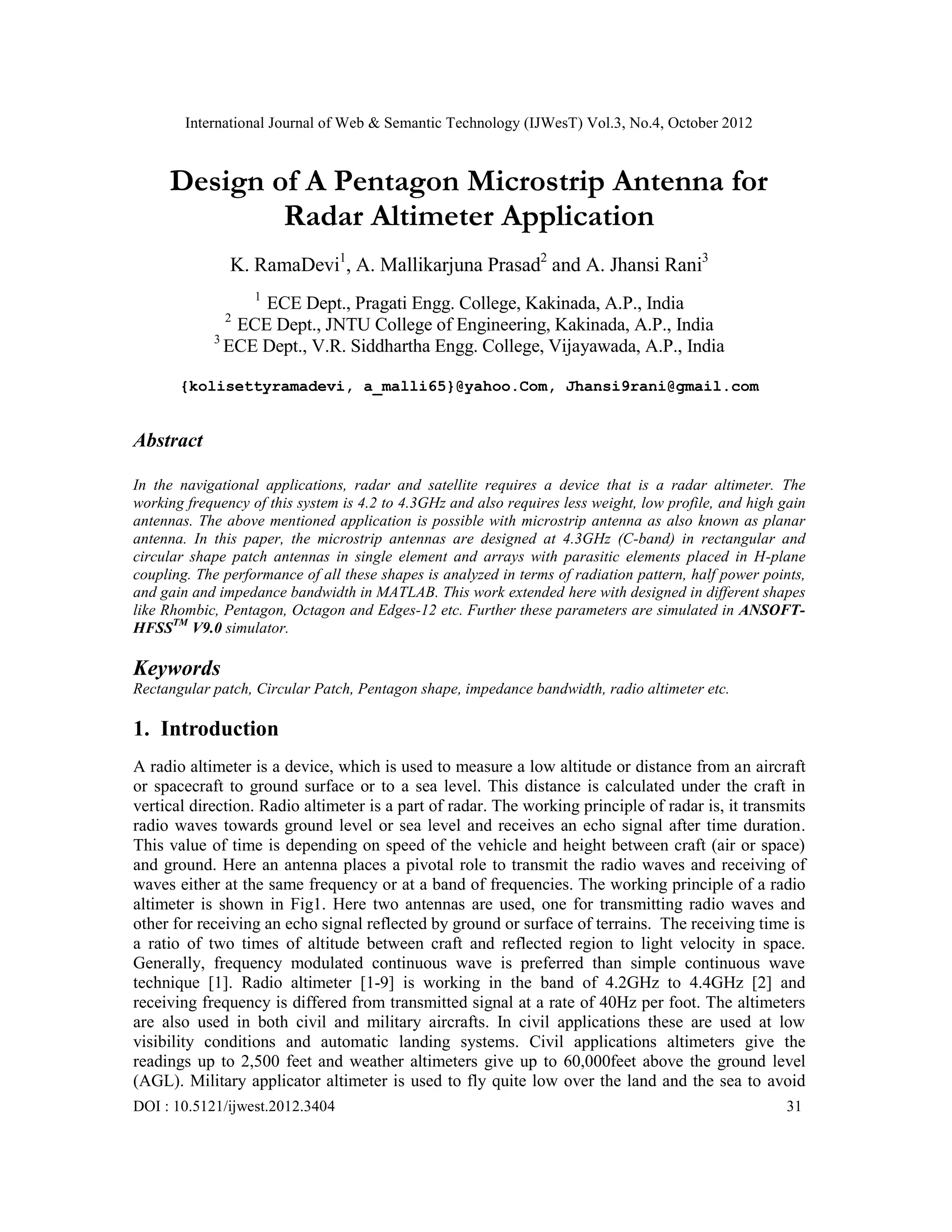Design of A Pentagon Microstrip Antenna for Radar Altimeter Application ...