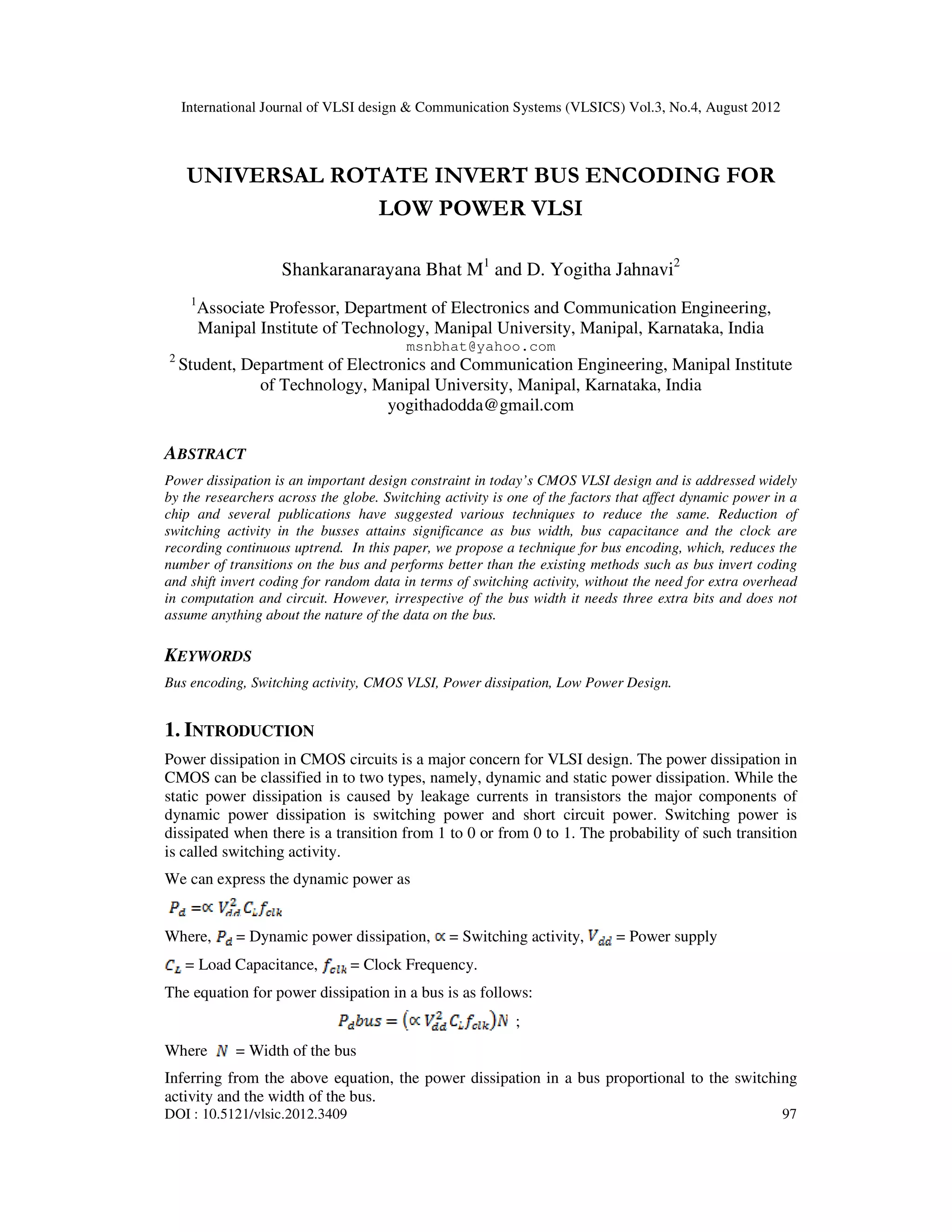 UNIVERSAL ROTATE INVERT BUS ENCODING FOR LOW POWER VLSI | PDF