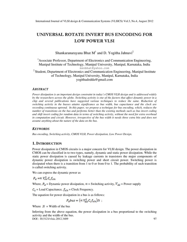 UNIVERSAL ROTATE INVERT BUS ENCODING FOR LOW POWER VLSI | PDF | Programming Languages | Computing