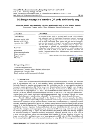 Iris images encryption based on QR code and chaotic map | PDF