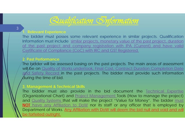 Proforma Contract Bid Requirements | PPT