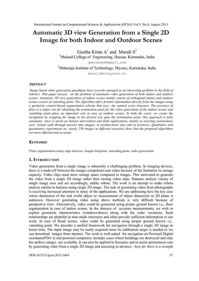 Automatic 3D view Generation from a Single 2D Image for both Indoor and Outdoor Scenes | PDF