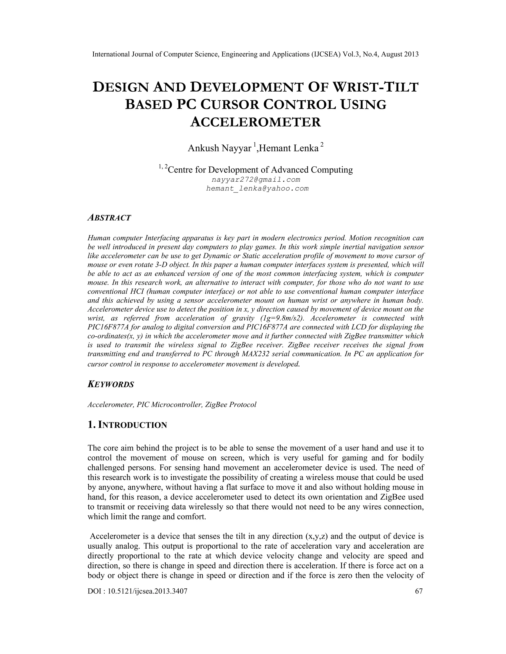 DESIGN AND DEVELOPMENT OF WRIST-TILT BASED PC CURSOR CONTROL USING ...
