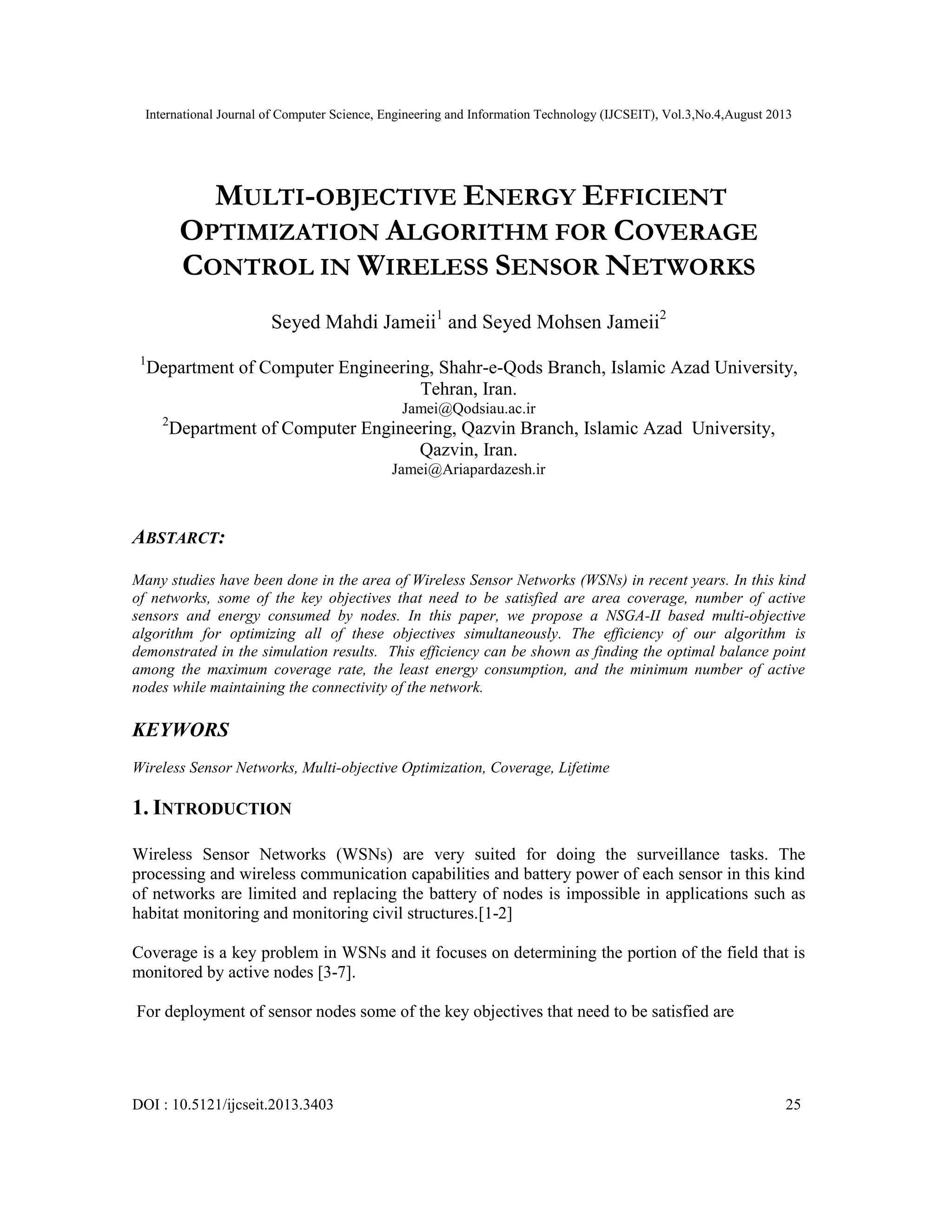 Multi Objective Energy Efficient Optimization Algorithm For Coverage Control In Wireless Sensor