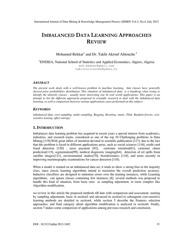 IMBALANCED DATA LEARNING APPROACHES REVIEW | PDF | Computing | Technology & Computing