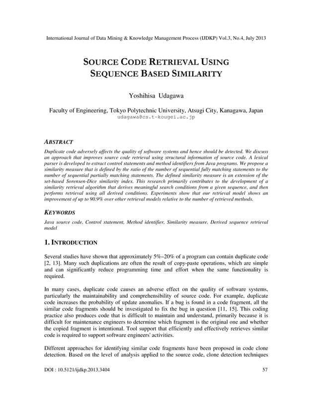 SOURCE CODE RETRIEVAL USING SEQUENCE BASED SIMILARITY | PDF