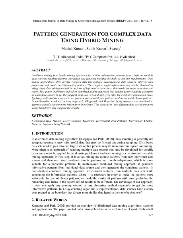 PATTERN GENERATION FOR COMPLEX DATA USING HYBRID MINING | PDF