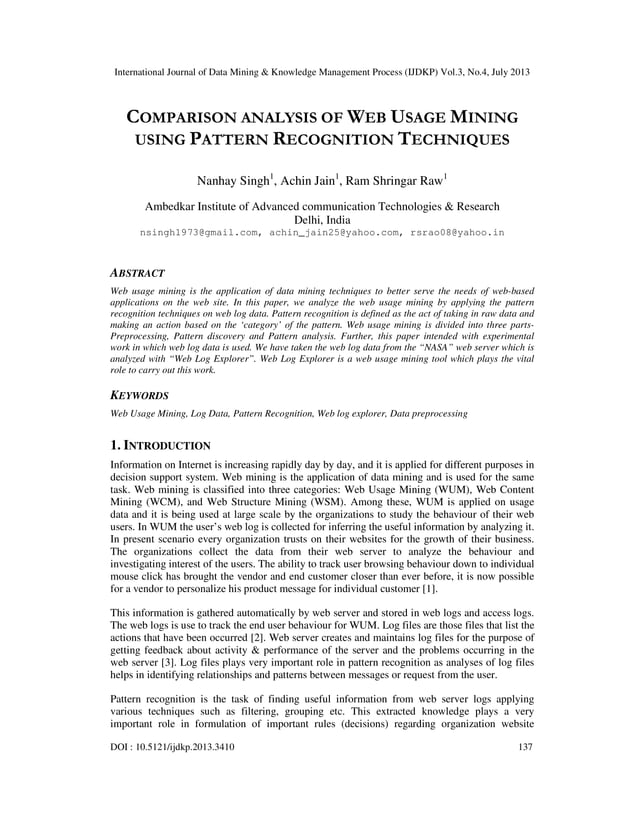 Comparison Analysis Of Web Usage Mining Using Pattern Recognition