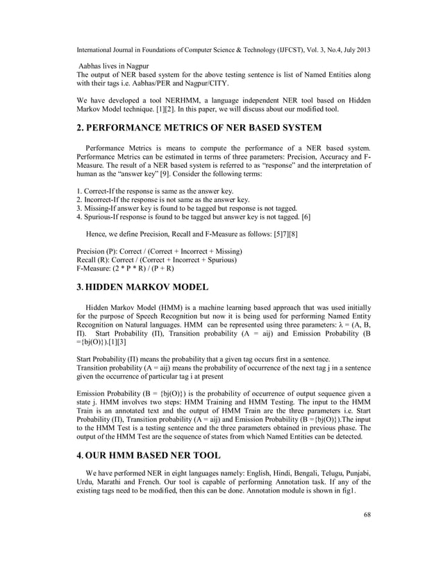 HIDDEN MARKOV MODEL BASED NAMED ENTITY RECOGNITION TOOL | PDF