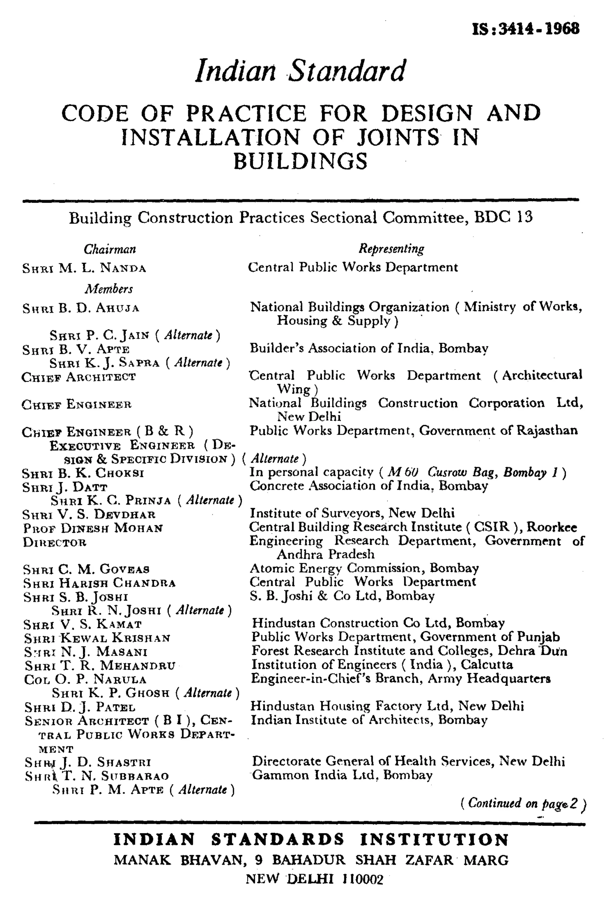 3414 code of practice for joints in buildings | PDF
