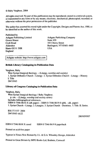 West Syrian Liturgical Theology Baby Varghese | PDF