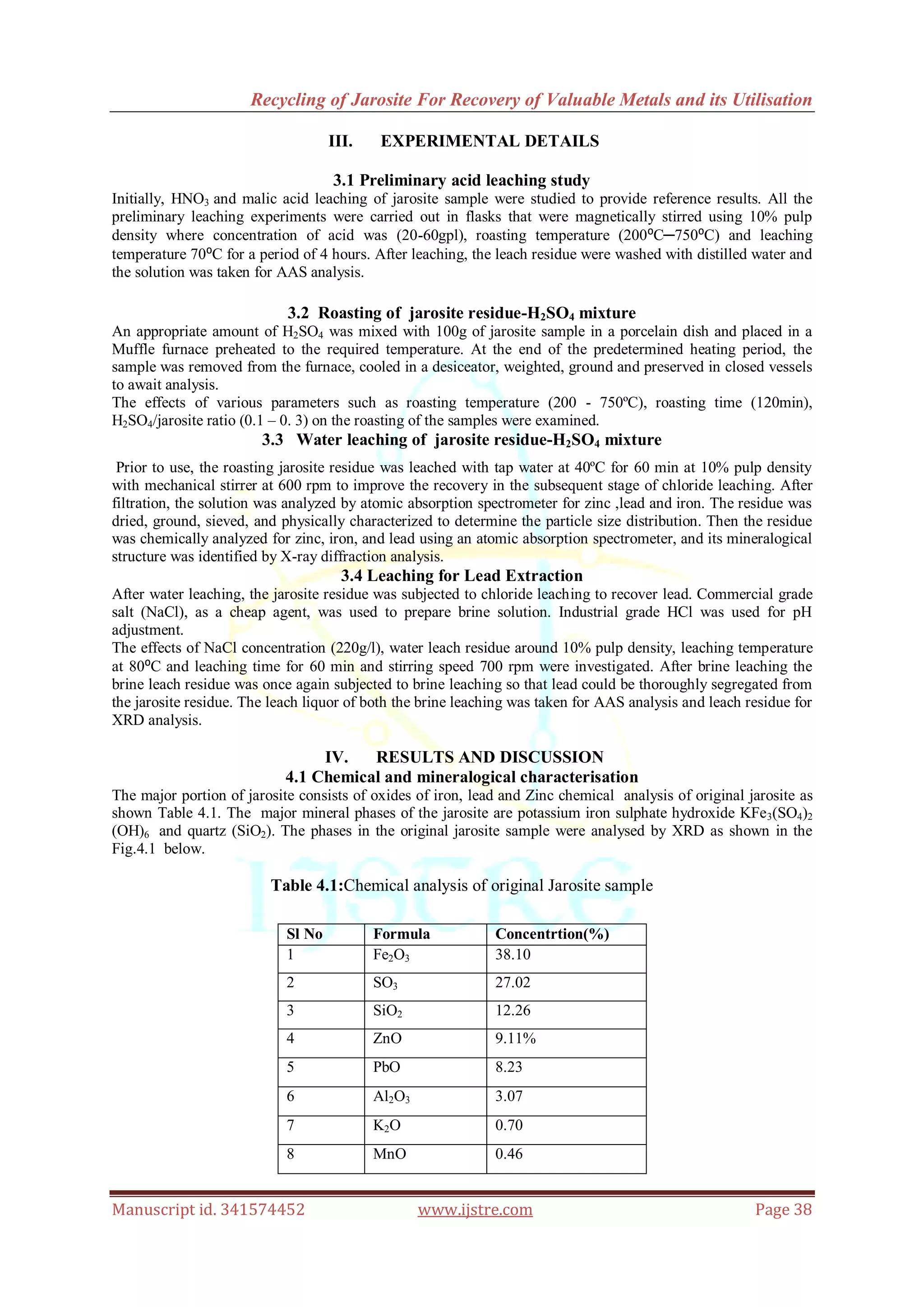 Recycling of Jarosite For Recovery of Valuable Metals and its ...