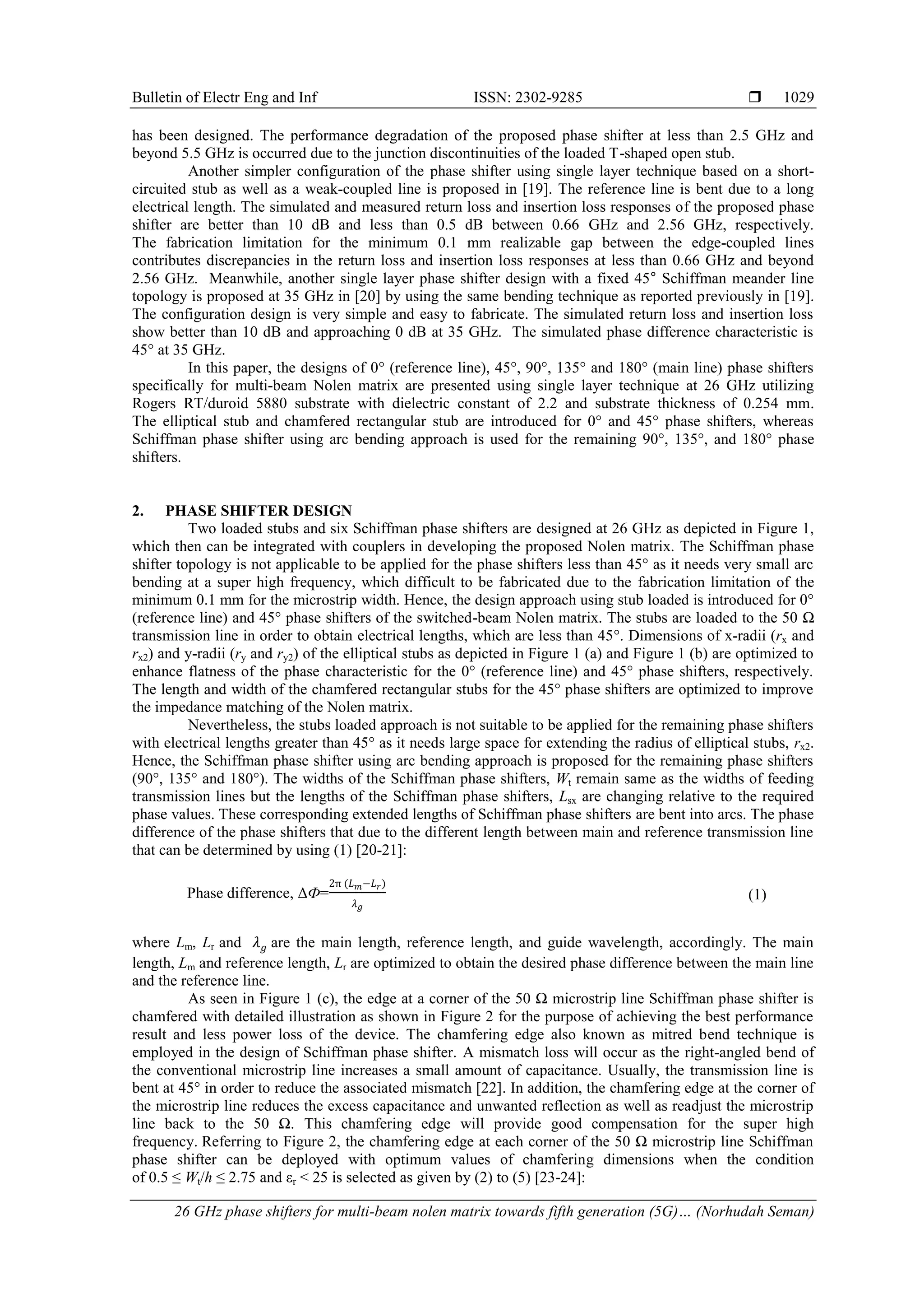 26 GHz phase shifters for multi-beam nolen matrix towards fifth ...
