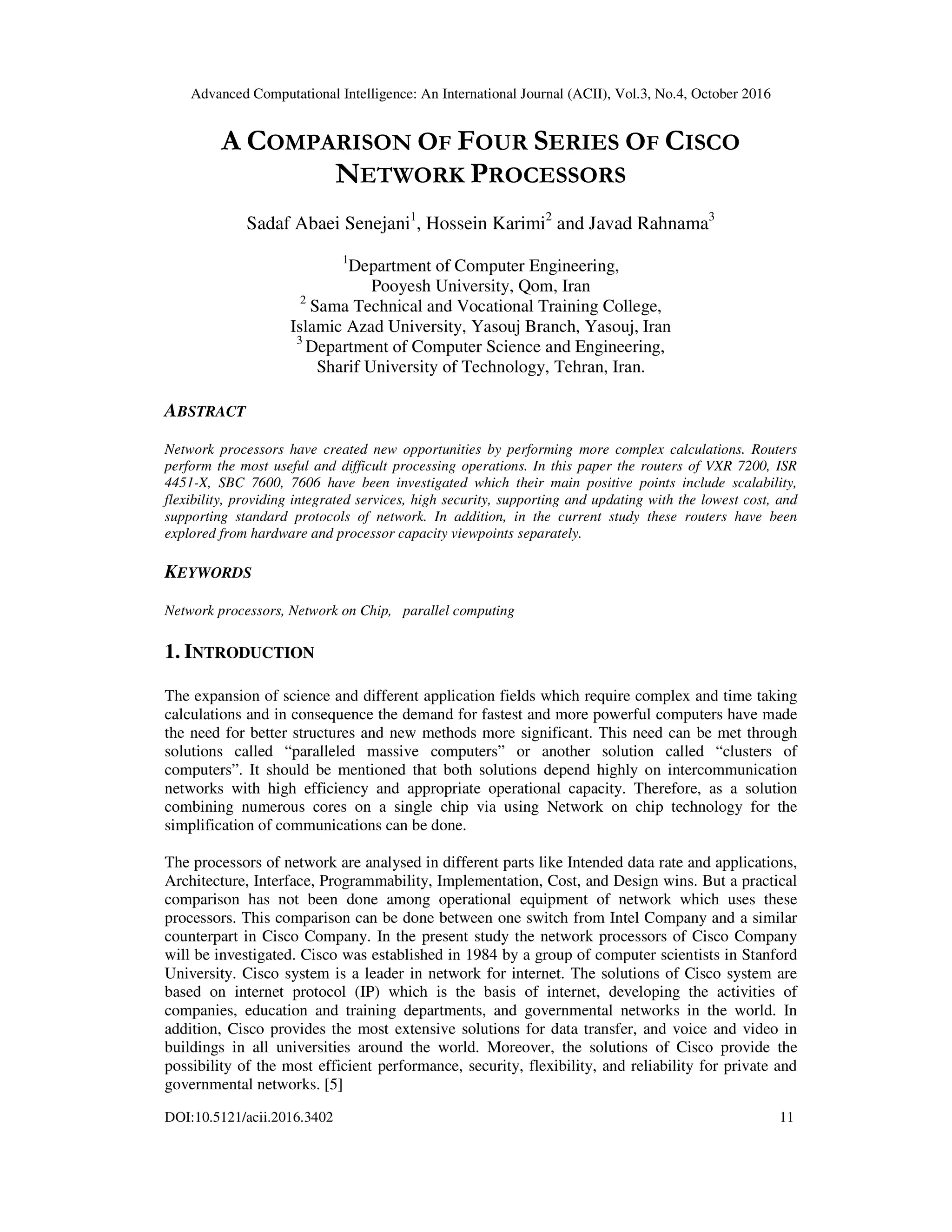 A Comparison of Four Series of CISCO Network Processors | PDF