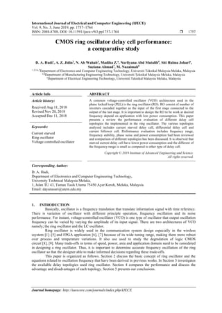 CMOS ring oscillator delay cell performance: a comparative study | PDF