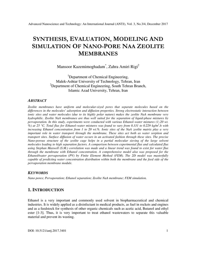 SYNTHESIS, EVALUATION, MODELING AND SIMULATION OF NANO-PORE NAA ZEOLITE MEMBRANES | PDF | Indoor ...