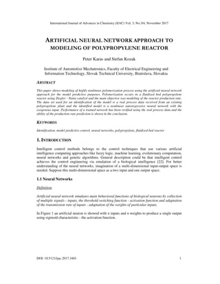 ARTIFICIAL NEURAL NETWORK APPROACH TO MODELING OF POLYPROPYLENE REACTOR | PDF