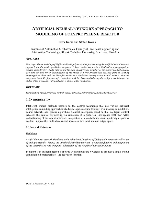 ARTIFICIAL NEURAL NETWORK APPROACH TO MODELING OF POLYPROPYLENE REACTOR | PDF