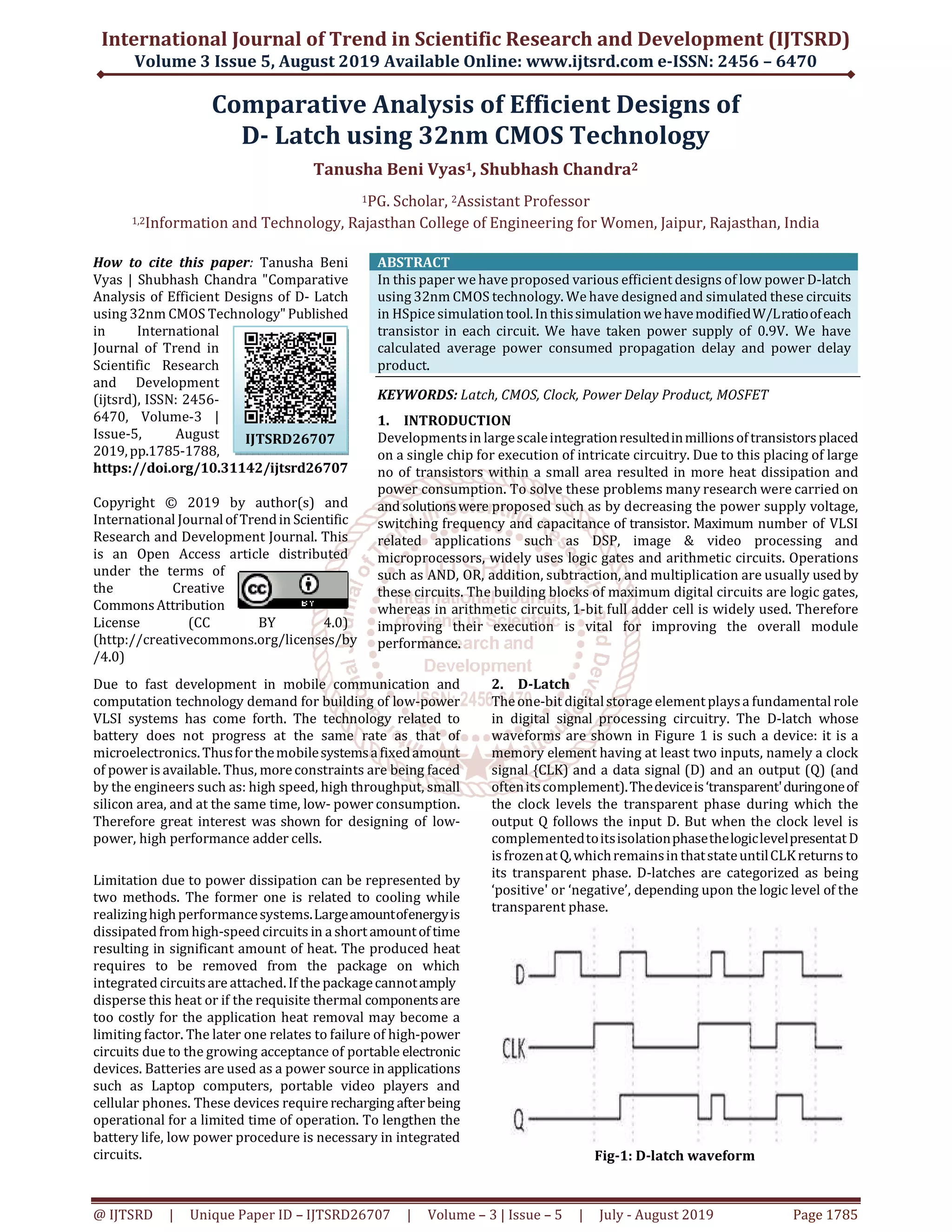 Comparative Analysis of Efficient Designs of D Latch using 32nm CMOS ...