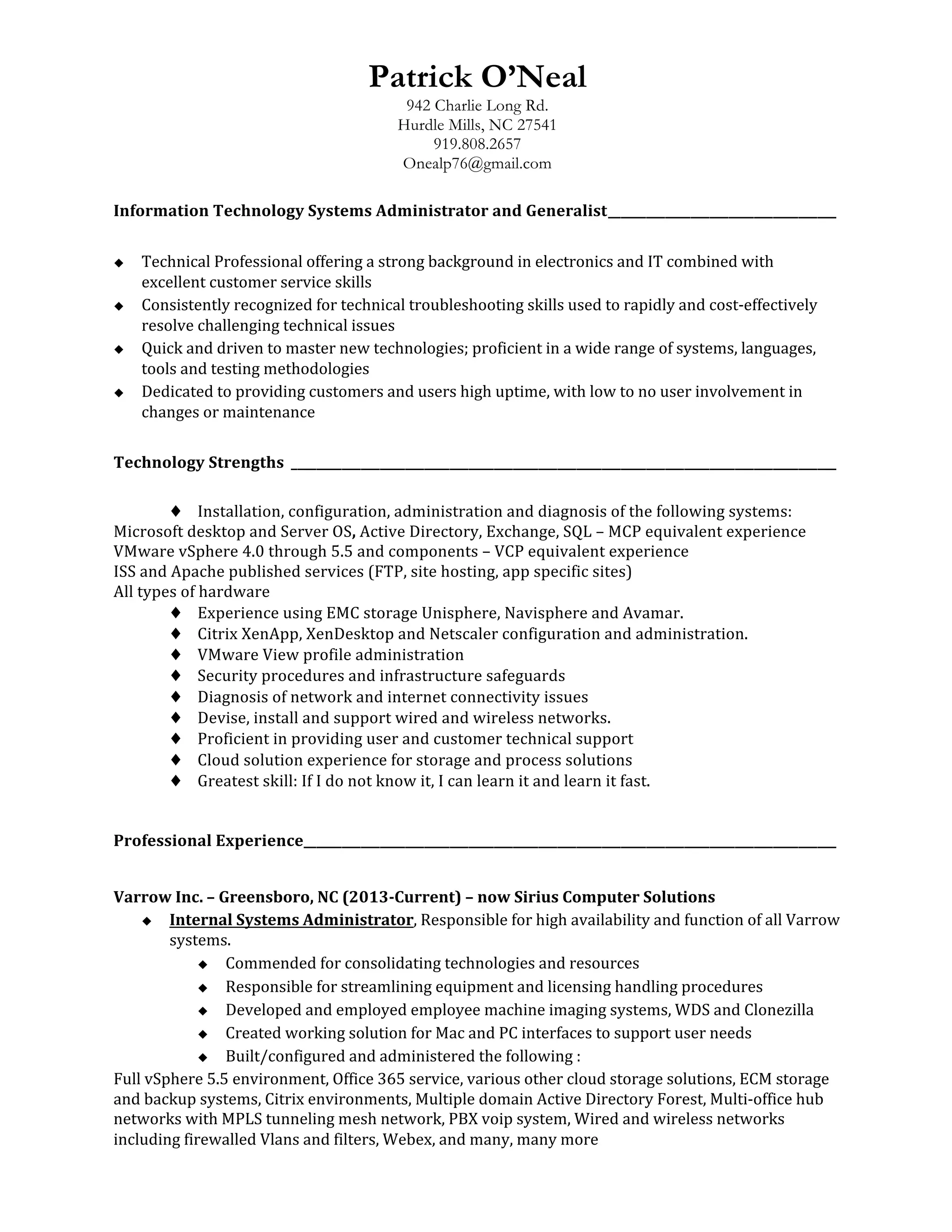 Patrick ONeal Resume | PDF