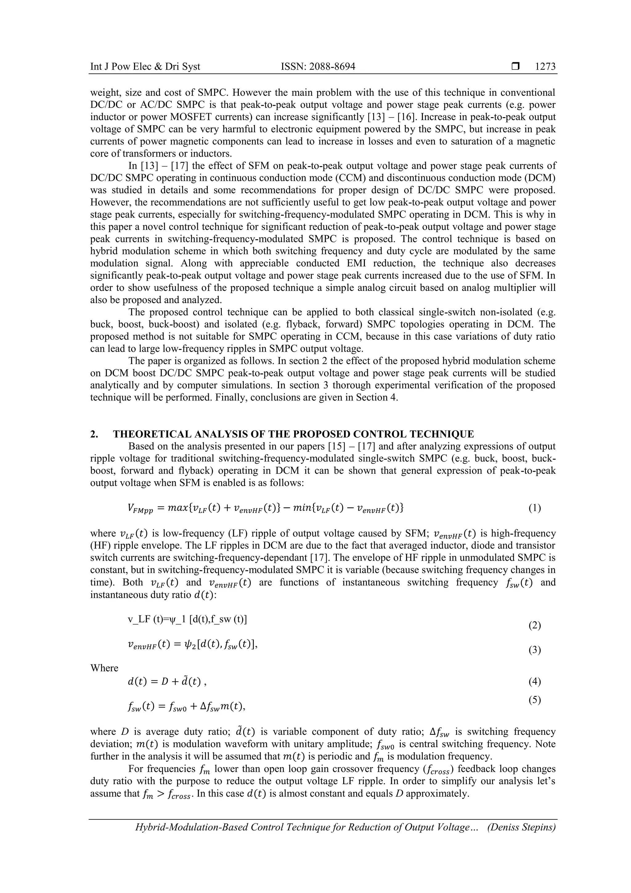 Hybrid Modulation Based Control Technique For Reduction Of Output