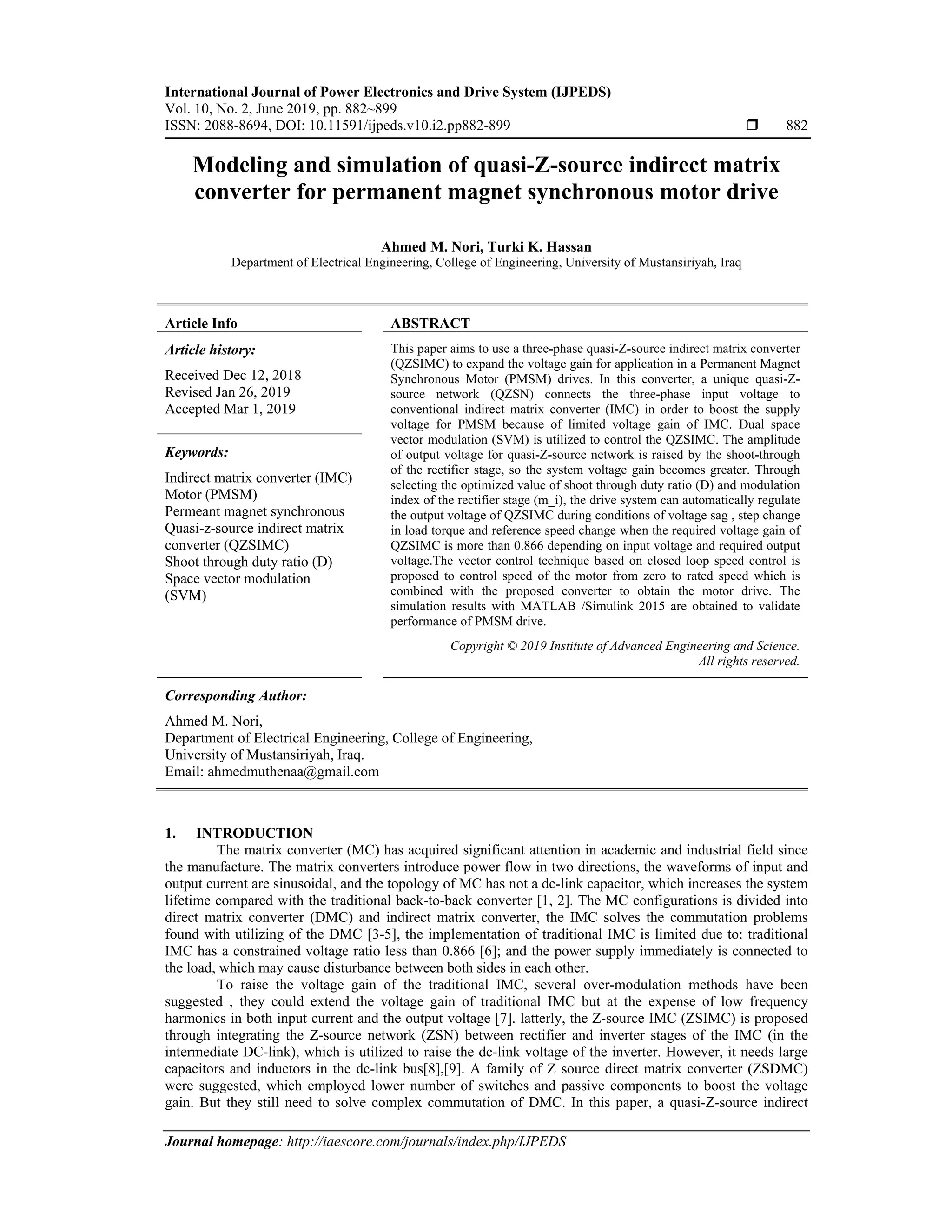 Modeling and simulation of quasi-Z-source indirect matrix converter for ...