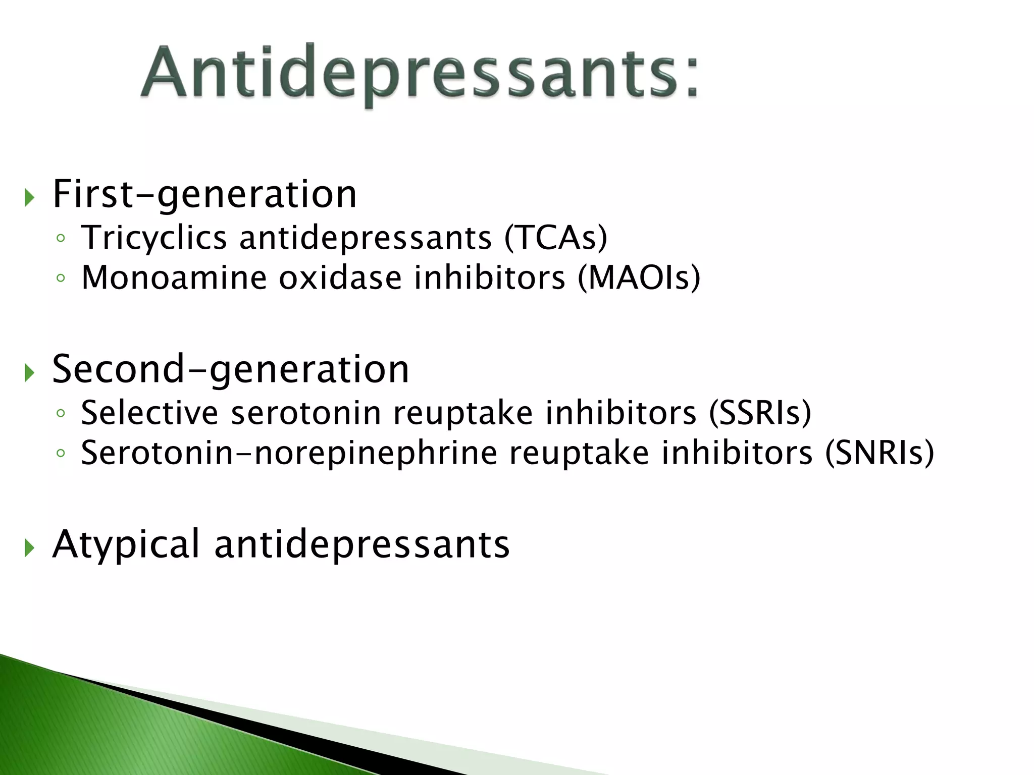 Antidepressants - Pharmacology | PDF
