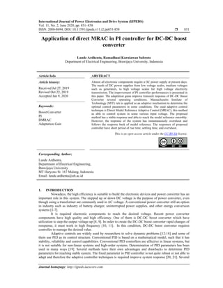 Application of direct MRAC in PI controller for DC-DC boost converter | PDF | Technology & Computing