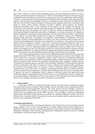 Preservice mathematics teacher knowledge of higher order thinking ...