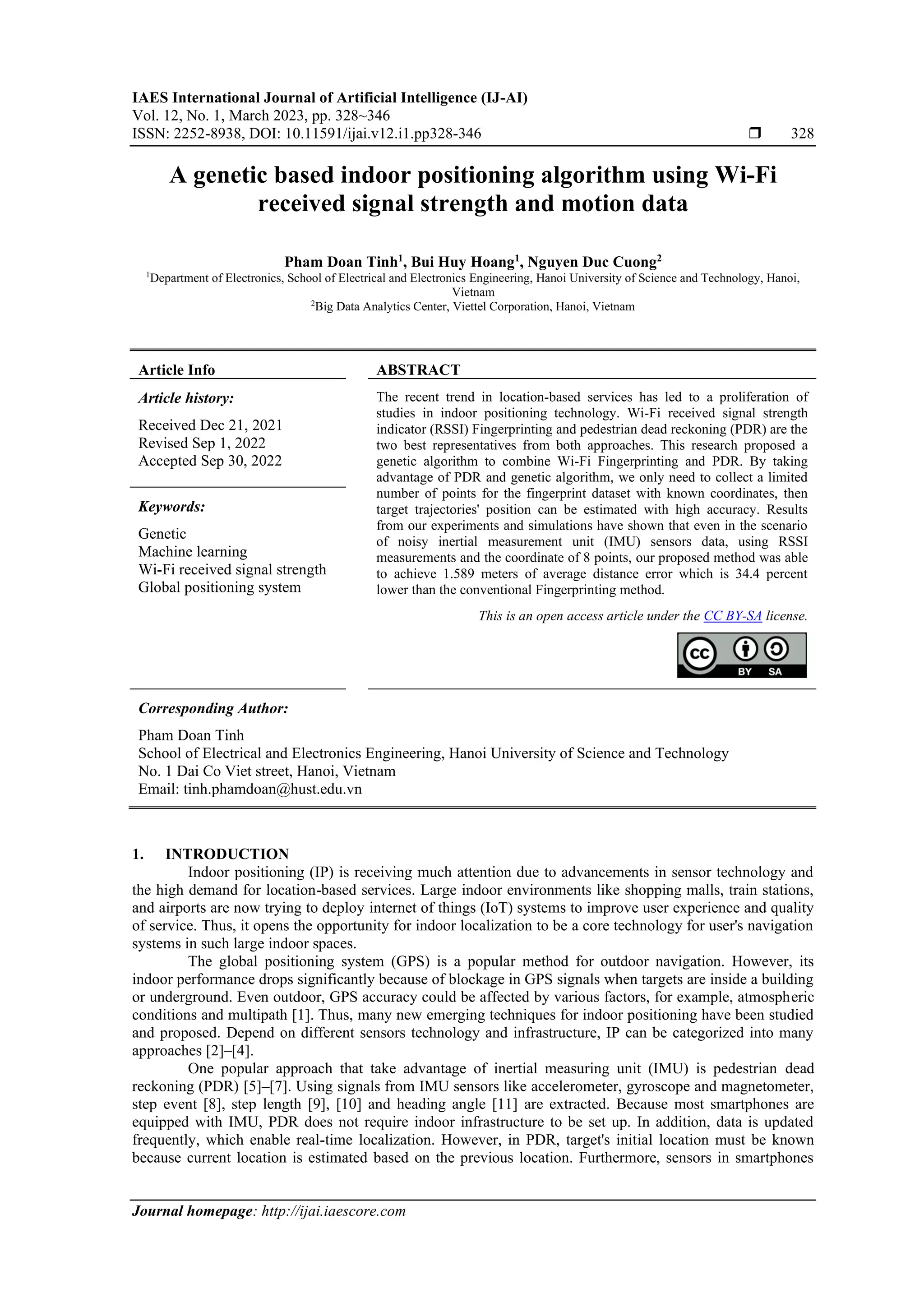 A genetic based indoor positioning algorithm using Wi-Fi received signal strength and motion ...