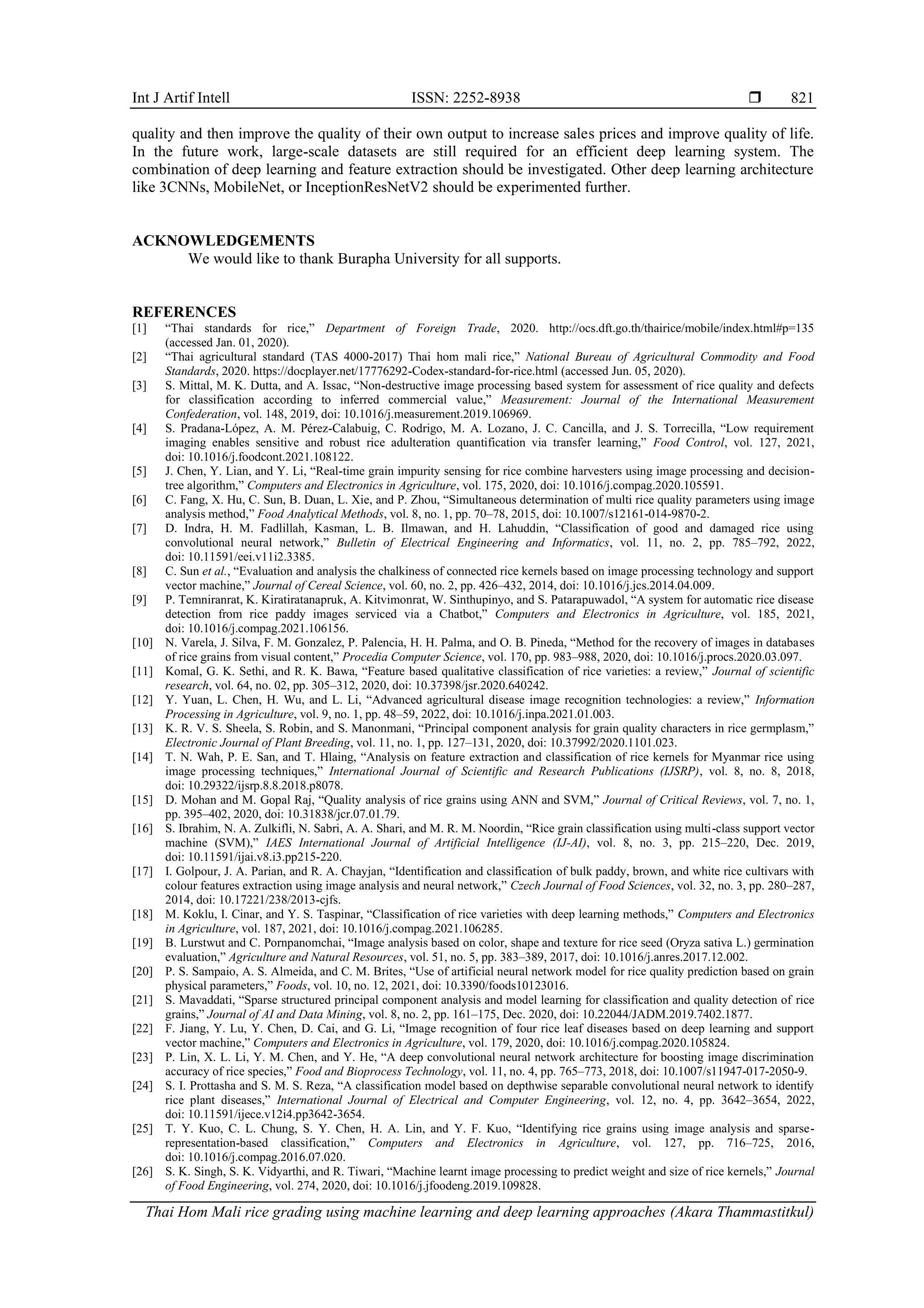 Thai Hom Mali rice grading using machine learning and deep learning approaches | PDF