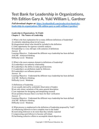 Test Bank for Leadership in Organizations, 9th Edition Gary A. Yukl ...