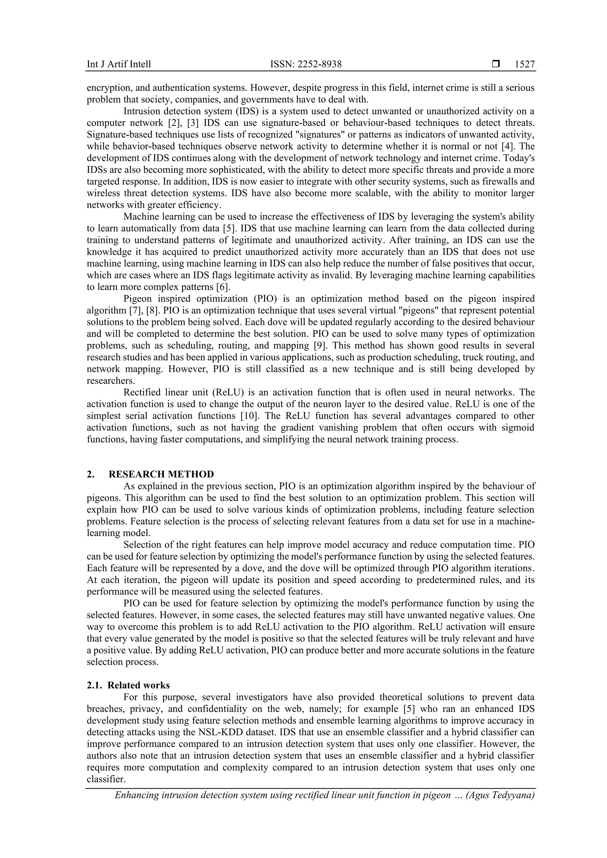 Enhancing Intrusion Detection System Using Rectified Linear Unit