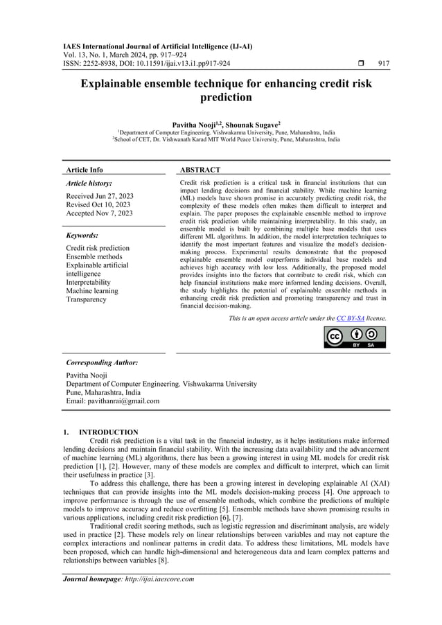 Explainable ensemble technique for enhancing credit risk prediction | PDF