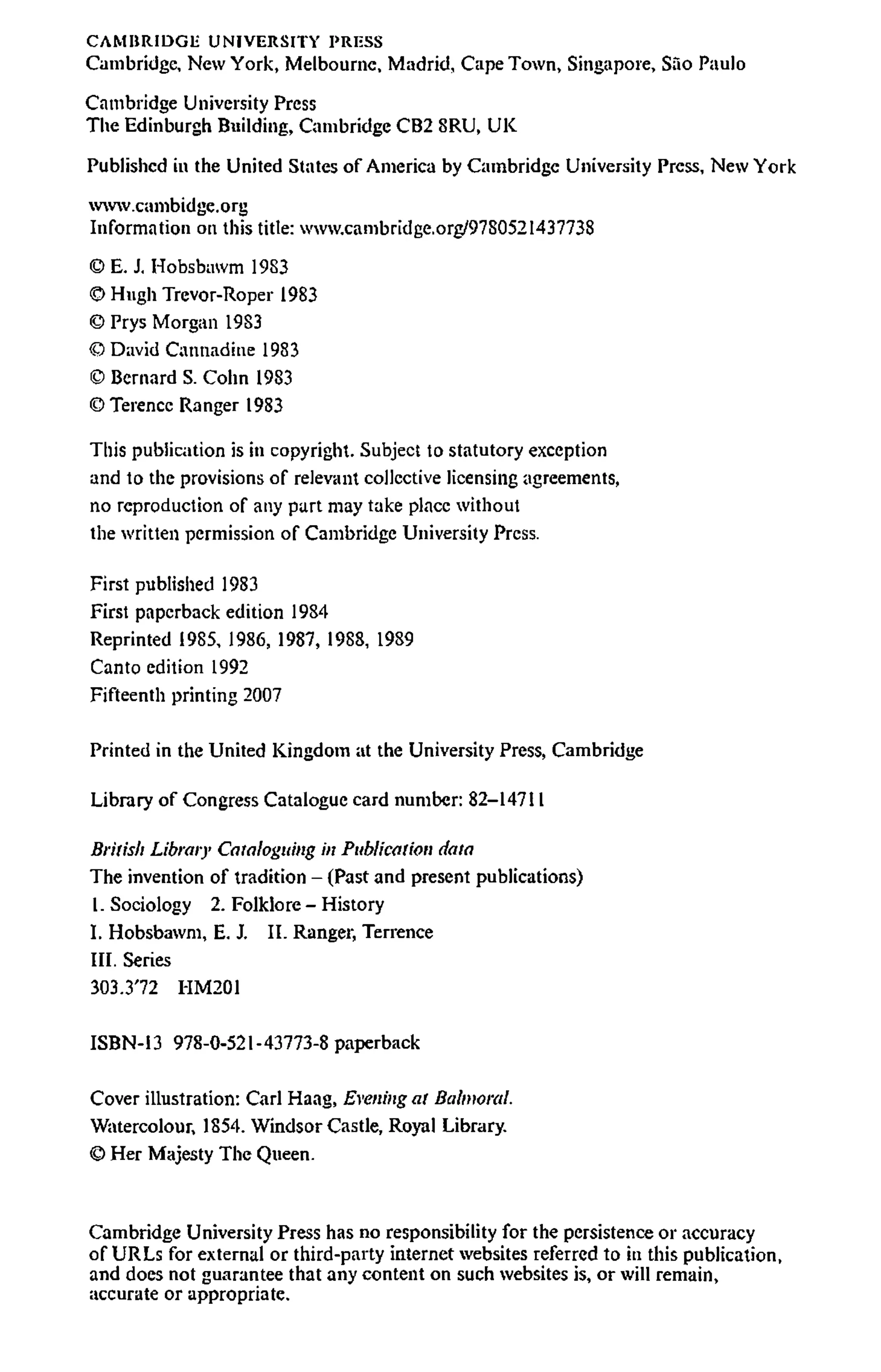 The Invention Of Tradition Eric Hobsbawm Terence Ranger | PDF