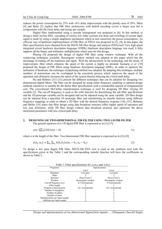Design and implementation of two-dimensional digital finite impulse response filter using very ...