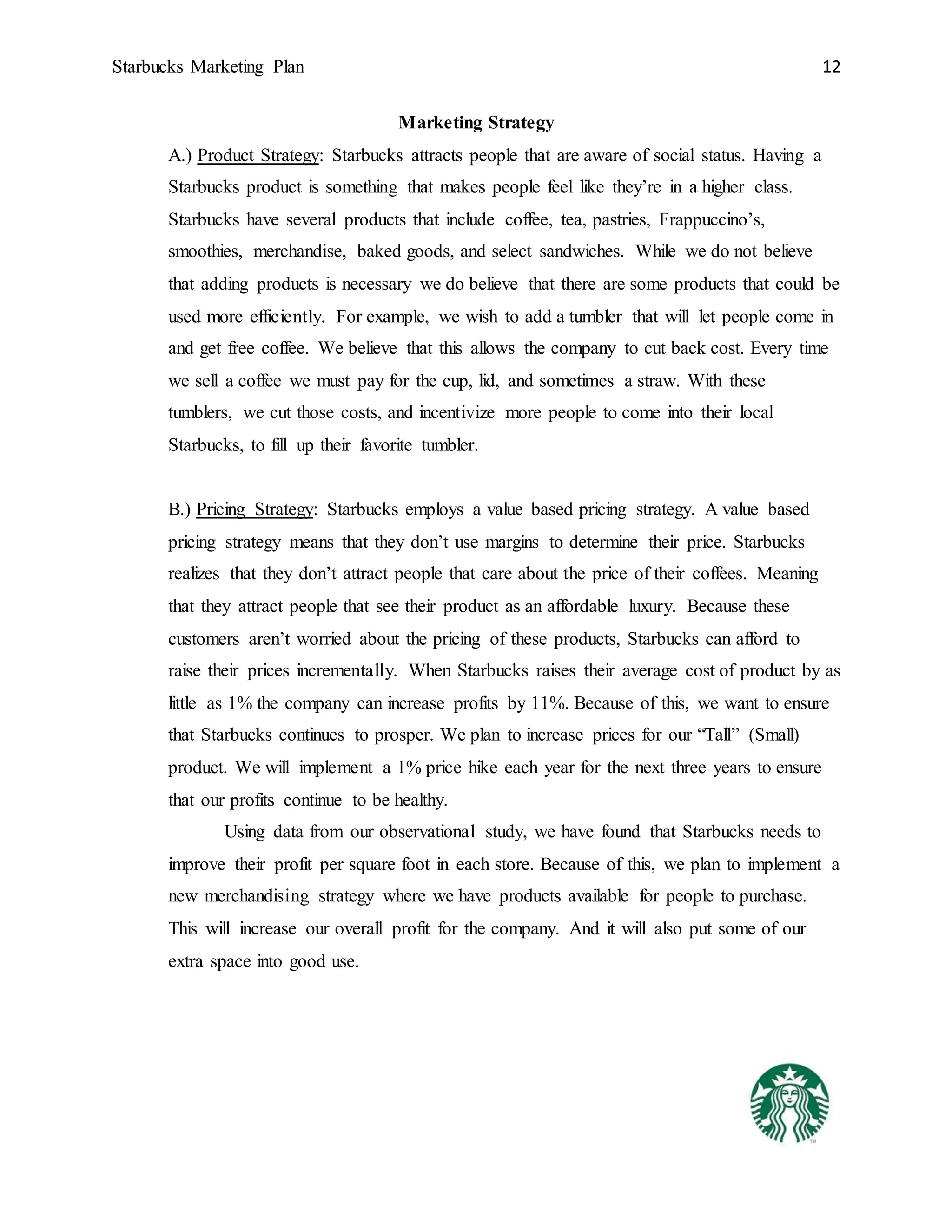 Starbucks Marketing Plan 2 | DOCX | Malls & Shopping Centers | Attractions