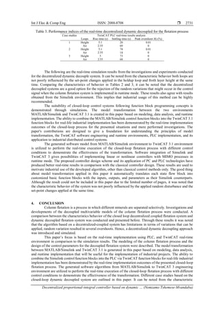 Decentralized proportional-integral controller based on dynamic decoupling technique using ...