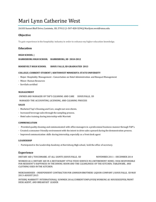 Mari Lynn Catherine West Resume | DOCX